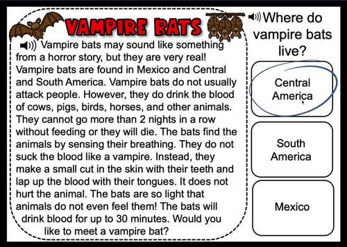 Vampire Bats Finding Text Evidence Reading Comprehension Digital Boom Cards