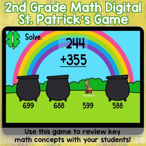 2nd Grade St. Patrick's Day Math Adding & Subtracting Digital Review Game