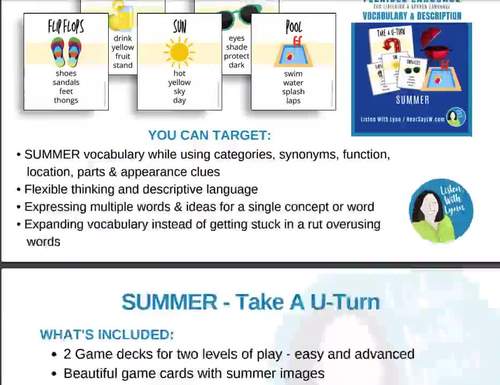SUMMER Listening Vocabulary Flexible Language Take A U-Turn DHH Hearing ...