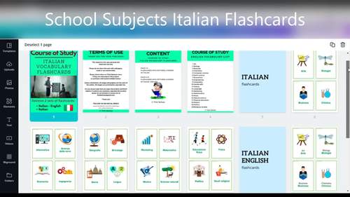 SCHOOL SUBJECTS ITALIAN FLASH CARDS | Le Materie Italian flashcards