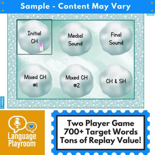 SH Sound Snowball Fight Articulation Boom Cards Game for Speech Therapy