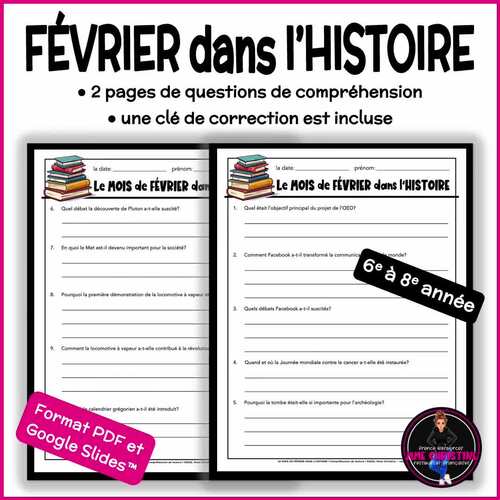COMPRÉHENSION de LECTURE - FÉVRIER dans l'HISTOIRE - French Reading Comp