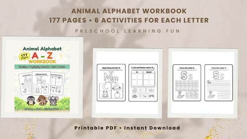Animal Alphabet Worksheets A-Z | Letter Tracing, Beginning Sounds, Cut ...