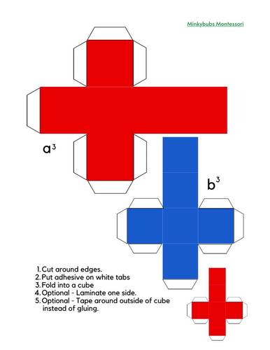 Binomial and Trinomial Cube Printable Material Montessori Algebraic ...