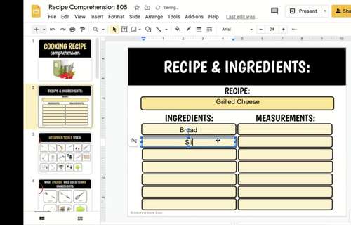 Recipe Comprehension Worksheet & Google Slides | TpT