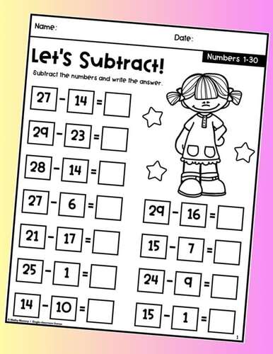 Back to School Subtraction Within 30 Worksheets | Build Confidence ...