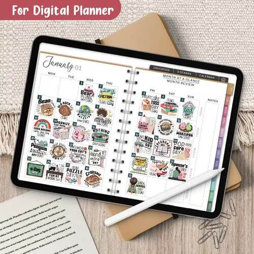 January Wacky Holidays Digital Stickers, 31 PNG Funny Awareness Sticker