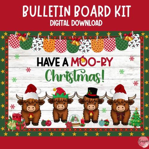 Christmas Bulletin Board Kit Highland Cow Theme December Bulletin Board