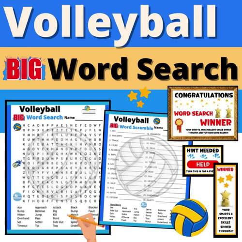 Volleyball Word Search Puzzles Activity Vocabulary Resource No Prep