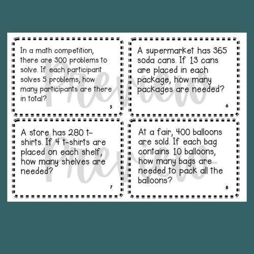 Division Three Digit Word Problems Task Cards by Bilingual Teaching ...