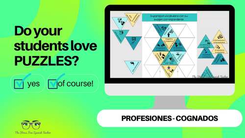Spanish DIGITAL Puzzles PROFESSIONS profesiones COGNATES vocabulary