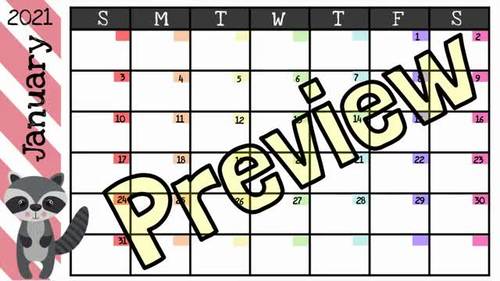 Forest Animals Calendar on Google Slides - 2020-2021 school year