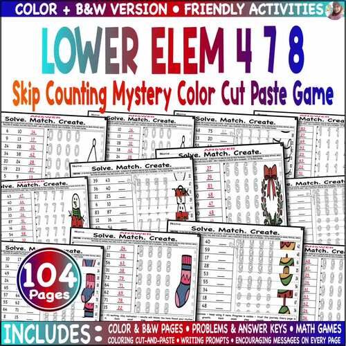 Lower Elem Skip Counting 4 7 8 Winter Christmas Mystery Picture Color ...