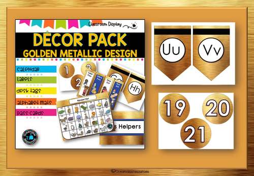DECOR PACK l Classroom Labels + Signs Pack | GOLD METALLIC DESIGN