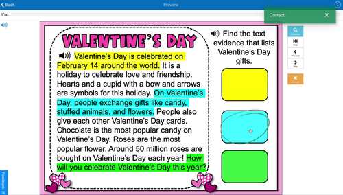 Valentines Day Finding Text Evidence Reading Comprehension Boom Cards