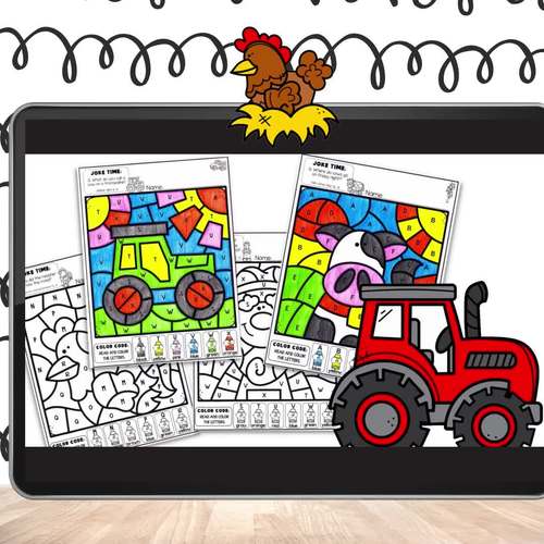 Farm Color by Letter Recognition Color by Code Activities Editable