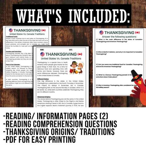 Thanksgiving Traditions: Canada vs USA - Reading Comprehension (Grades 3-5)