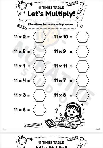 11Times Table Worksheets. Multiplication Practice. No Prep Printable ...