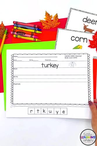 Making Words NOVEMBER writing and Vocabulary Cards | Cut and Paste