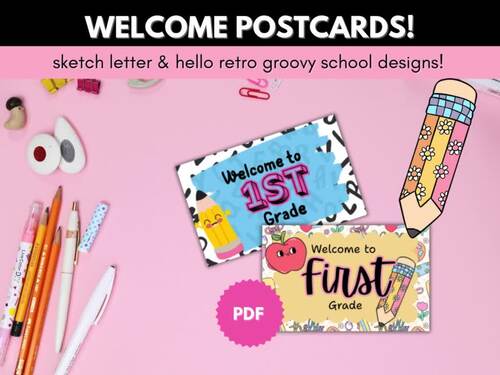 Welcome Back Postcards from Teacher – Pencil & Groovy Letter Themes (K–6)