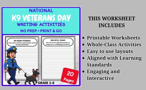 National K9 Veterans Day Writing Prompts | Grades 2–8 | Service Dog ...