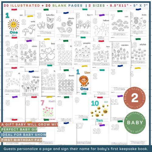 Baby’s First 123 Book Printable | Baby Shower Numbers Coloring Keepsake ...