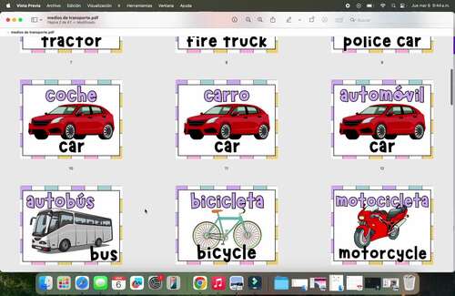 Means of transportation- FLASHCARDS- bilingual (SPANISH/ENGLISH)