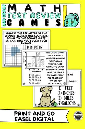3rd Grade Math Test Review Games - Print & Go Easel Digital Test Prep