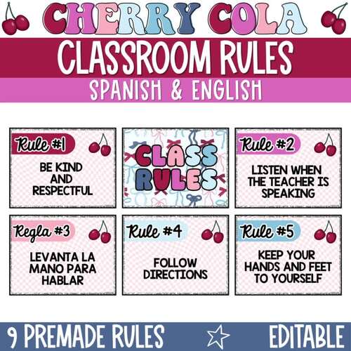 Retro Cherry Editable Spanish Classroom Rules Display Classroom ...