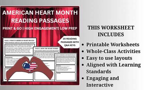 AMERICAN HEART MONTH READING PASSAGES | 20 Q&A KEYS | GRADE 3-8