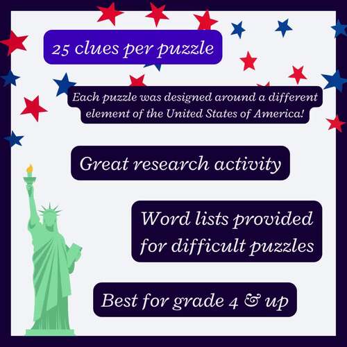 Bundle! America-themed crossword puzzles. Fun activity for students ...