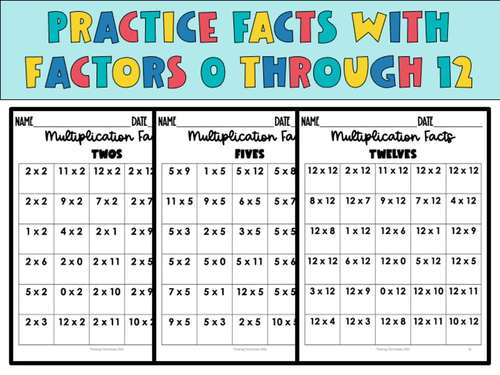 Multiplication Facts Fluency Practice Worksheets | multiply 0 - 12 centers