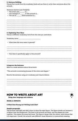 How to Write About Art | Writing & Visual Analysis Worksheet | Grades 8+