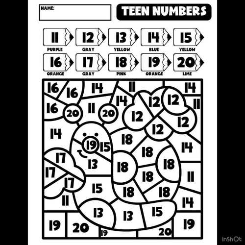 Kindergarten Number Recognition to 11–20 – Autumn Color by Code Worksheets