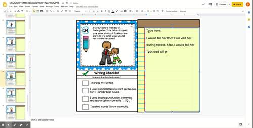 SEPTEMBER QUICK WRITING PROMPTS ENGLISH & SPANISH - DISTANCE LEARNING