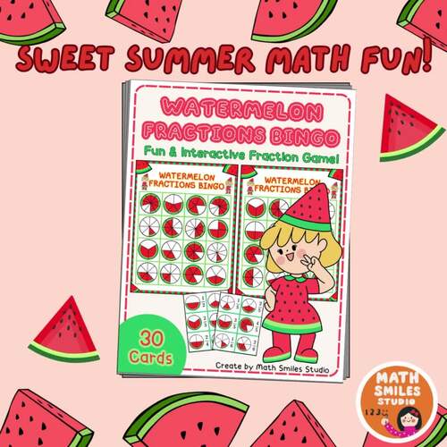 Watermelon Fractions Bingo | Fun Summer Math Game for 3rd-4th Grade