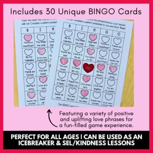 Valentine's Day Love Phrases Bingo | Fun & Engaging Game for All Ages