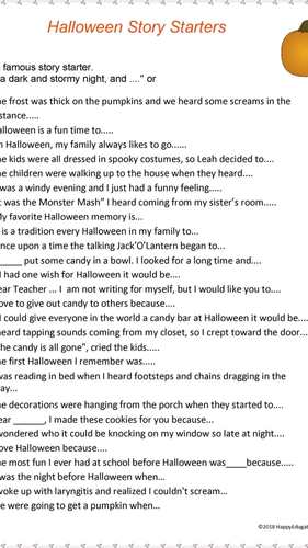 Halloween Writing Prompts and Story Starters on Task Cards by HappyEdugator