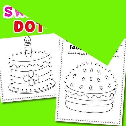 Foods Sweets Dot to Dot Worksheets | Connect the Dot Coloring Pages ...