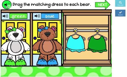 Color Matching, Sorting & Recognition | Dress Up Bears (BOOM CARDS)