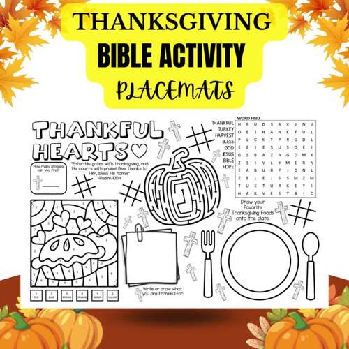 Christian Thanksgiving Bible Activity Placemat Craft on Thankfulness