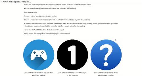 World War I DIGITAL ESCAPE ROOM for Google Drive® | Distance Learning