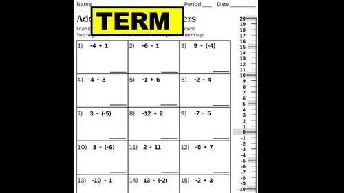 Add And Subtract Integers By Math With Training Wheels | Tpt