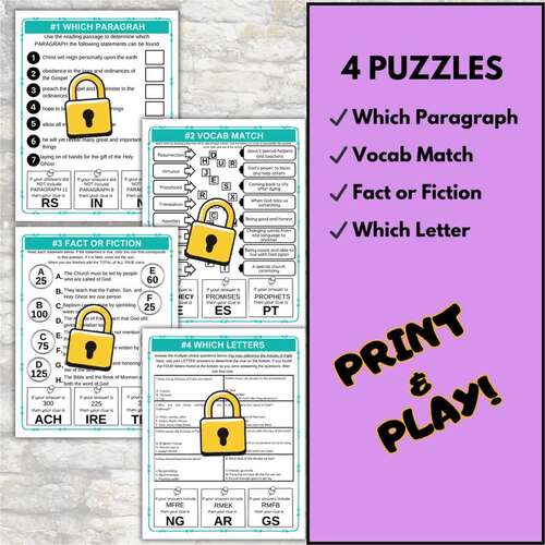 Articles of Faith Printable Escape Room Game, LDS Print & Play Activity ...