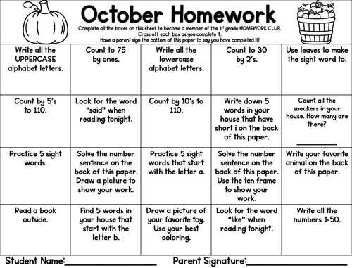 First Grade Monthly Homework Choice Board by Mrs Frog | TPT