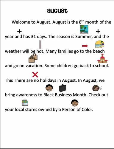 August Reading Comprehension Special Education by ALL ABOUT SPED with ...