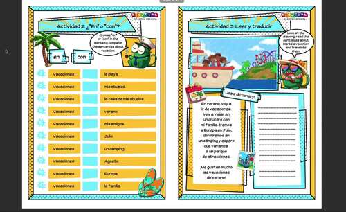 Spanish Vocabulary and Reading Activity Worksheets Related to Going on ...