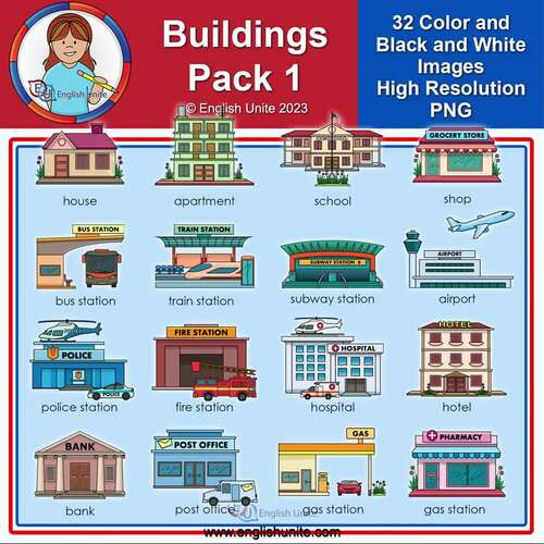 Clip Art - Community Buildings Bundle by English Unite Clip Art | TPT