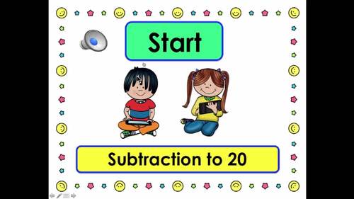 Subtraction to 20 PowerPoint Game 50 Self-Checking Facts Sports Theme