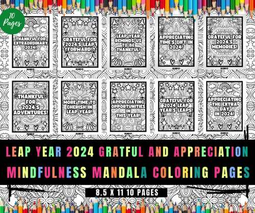 Leap Year 2024 Activities Grateful and Appreciation Coloring Sheets, No ...